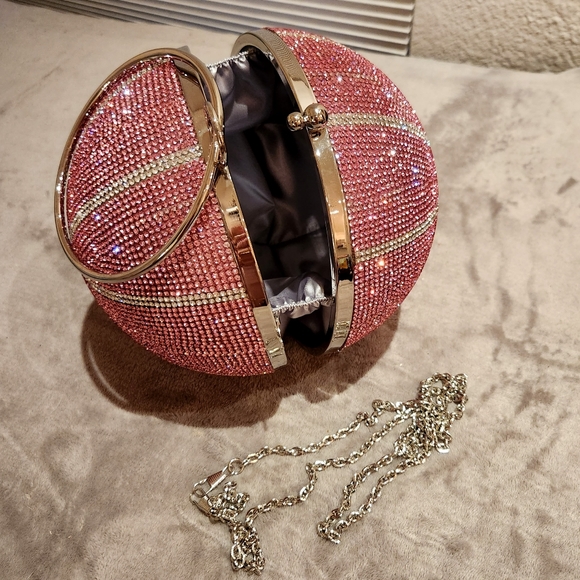 Bags | New Large Pink Silver Basketball Rhinestone Crystal Sparkly ...